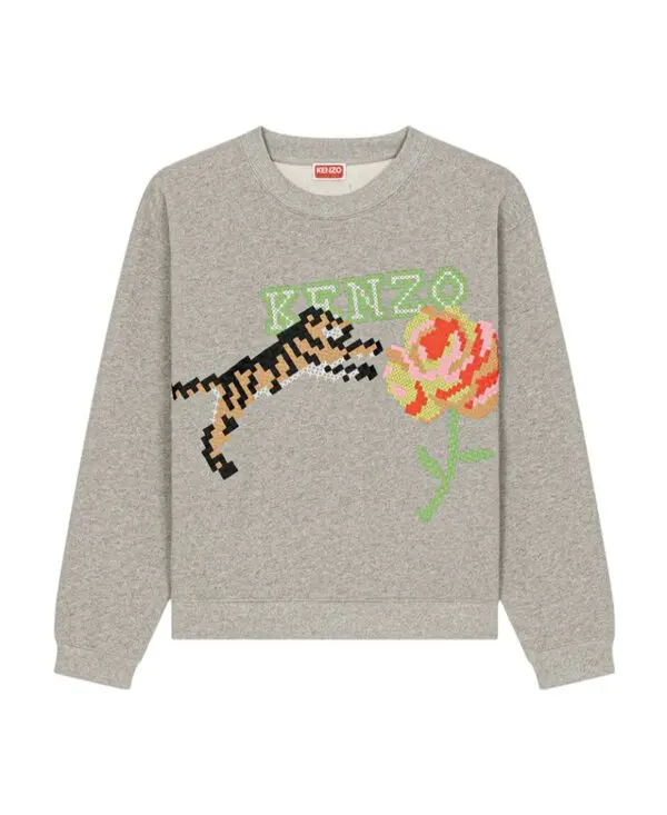 Kenzo Pixelated Tiger And Logo Crewneck Sweatshirt