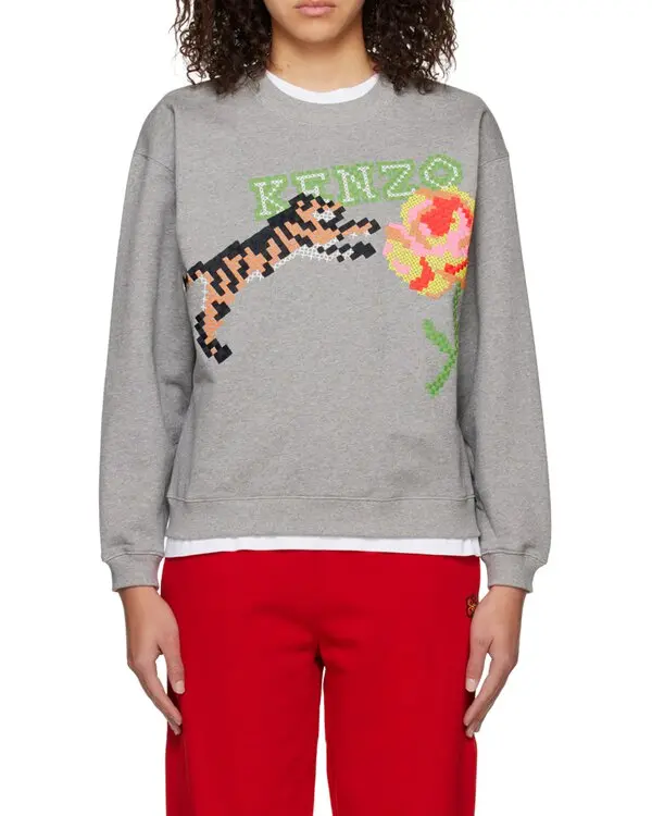 Kenzo Pixelated Tiger And Logo Crewneck Sweatshirt