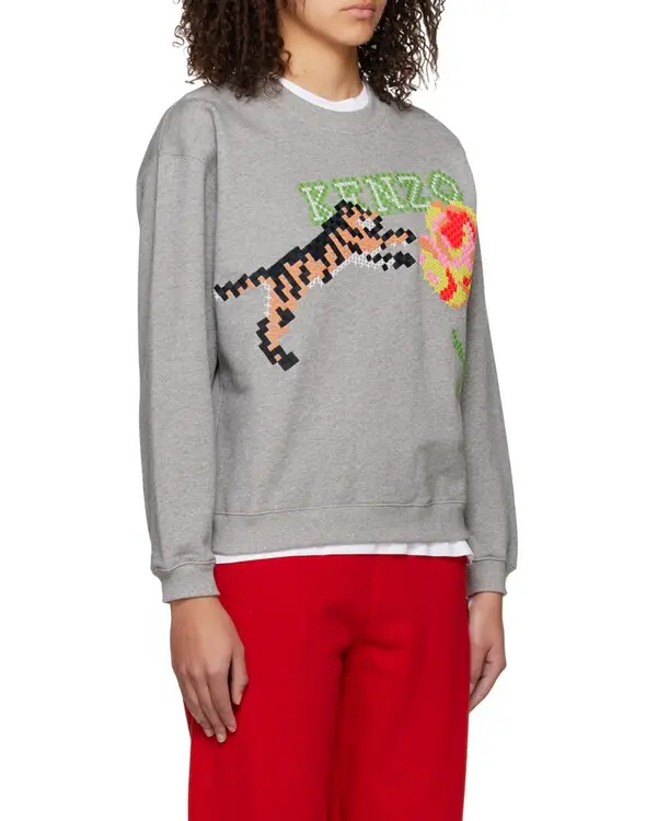 Kenzo Pixelated Tiger And Logo Crewneck Sweatshirt