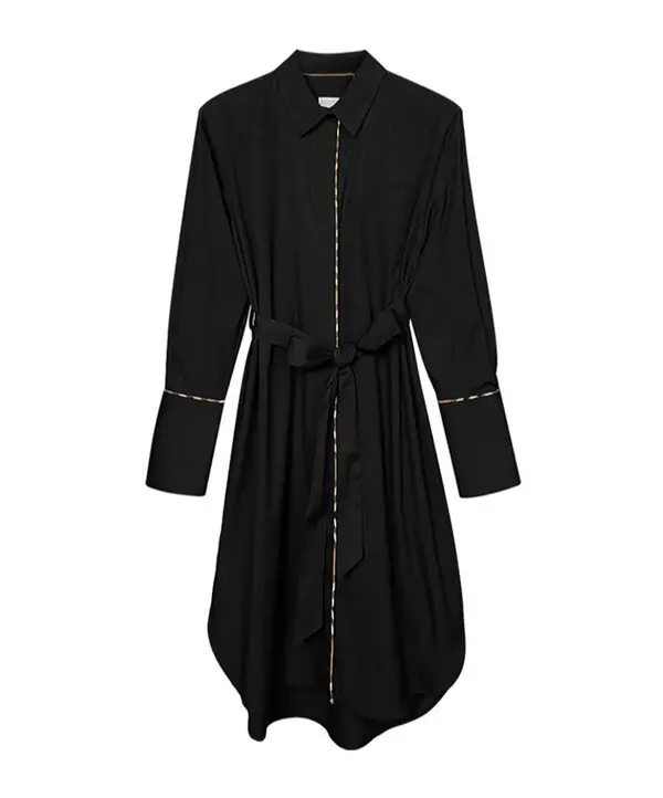 Burberry Check Trim Stretch Cotton Shirt Dress - Black