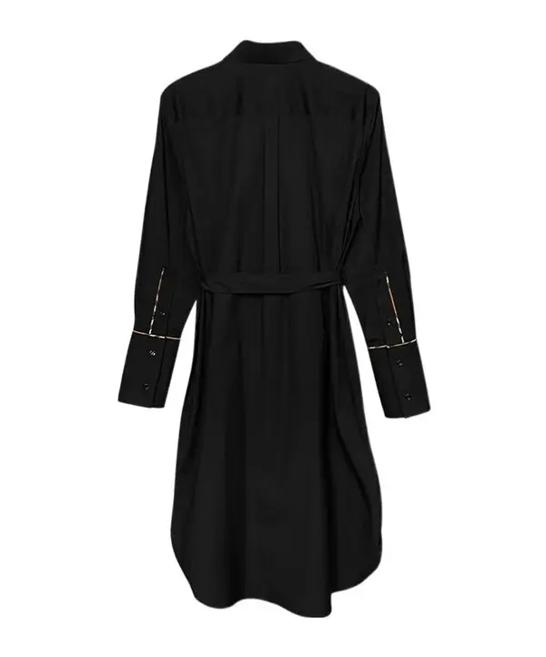 Burberry Check Trim Stretch Cotton Shirt Dress