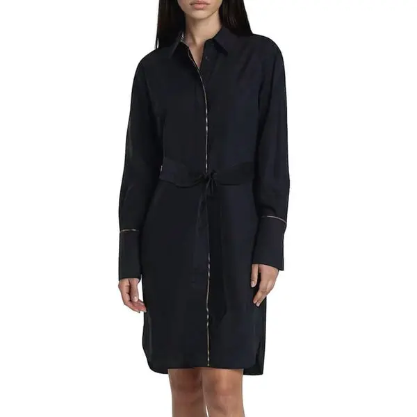Burberry Check Trim Stretch Cotton Shirt Dress
