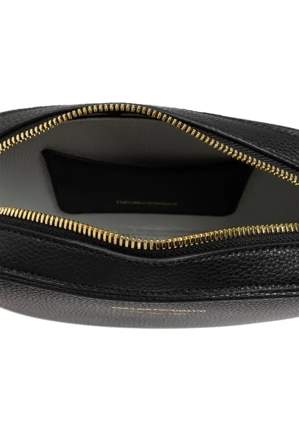 Emporio Armani Textured Leather Shoulder Bag With Logo Strap - Black