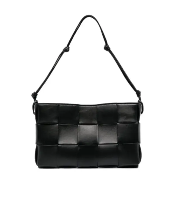 Bottega Veneta Cassette Intrecciato Leather Shoulder Bag - Black