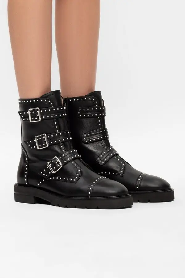 STUART WEITZMAN Jesse Lift Studded Buckled Boots