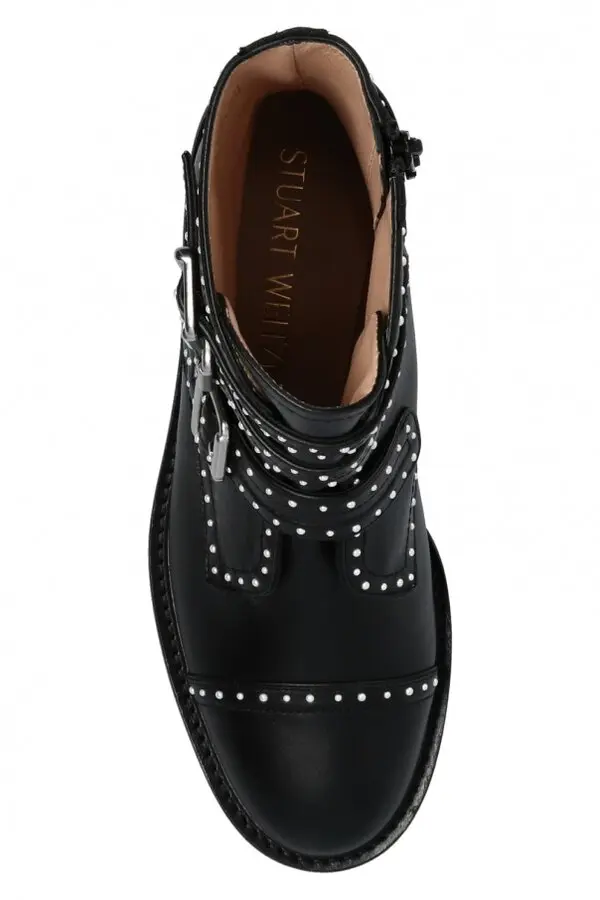 STUART WEITZMAN Jesse Lift Studded Buckled Boots