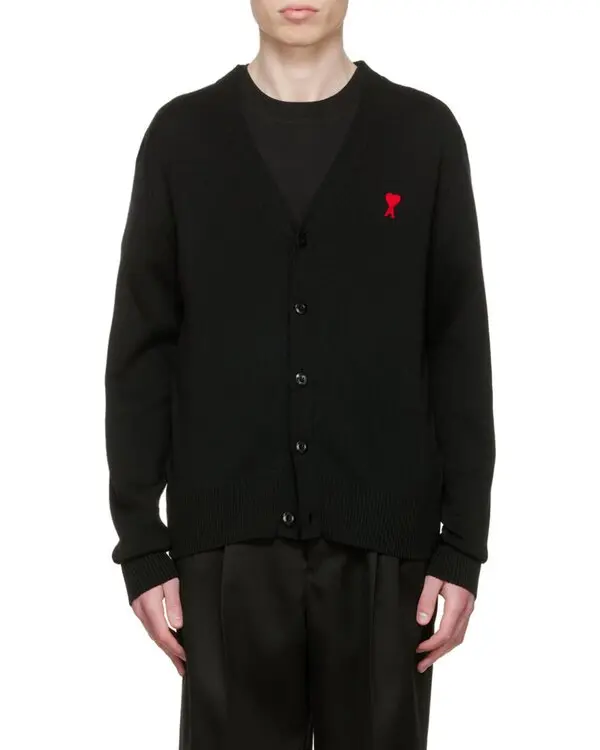 Ami De Coeur Embroidered V-neck Cardigan - Black