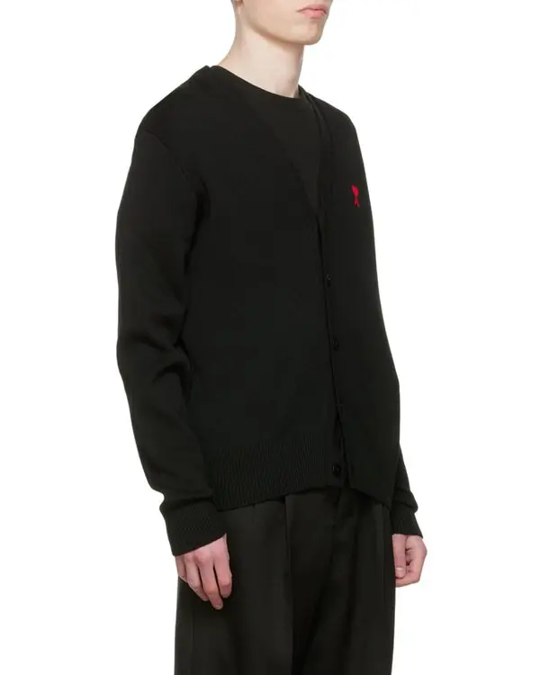 Ami De Coeur Embroidered V-neck Cardigan - Black