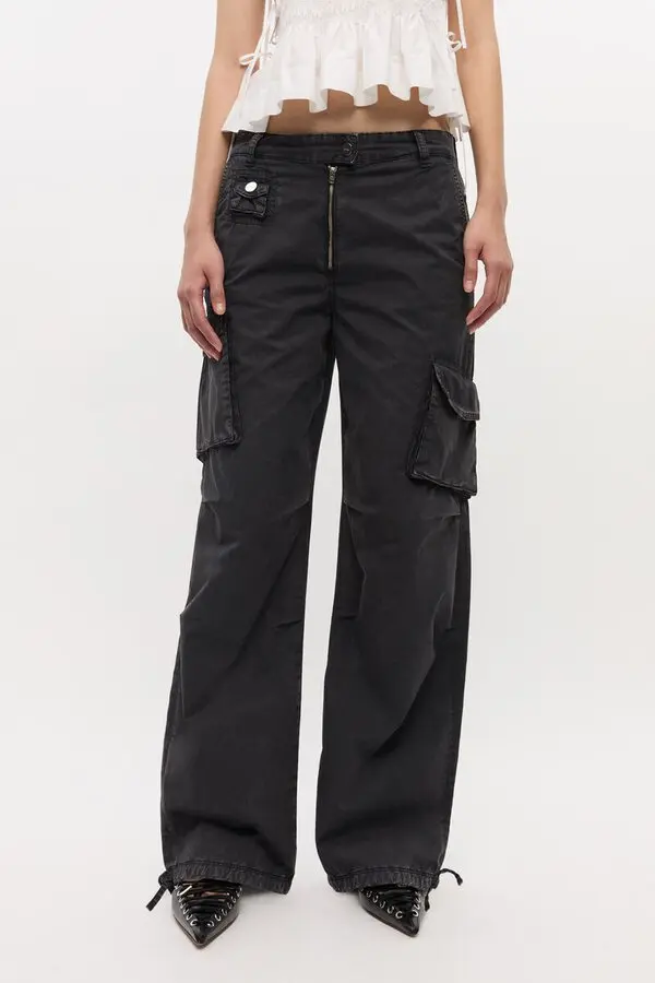 GANNI Cargo Drawstring Trousers - Phantom Black