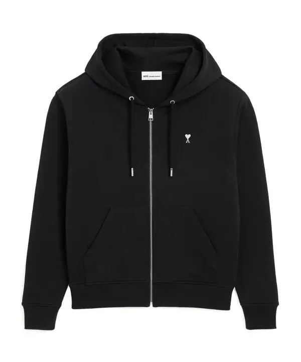 AMI Paris Zip-up Hoodie With De Coeur Embroidery - No