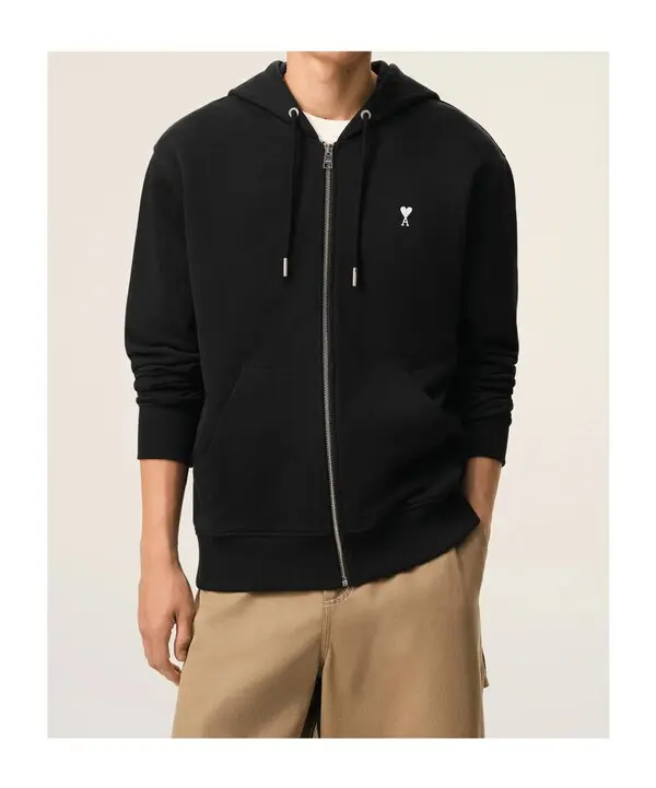 AMI Paris Zip-up Hoodie With De Coeur Embroidery - No