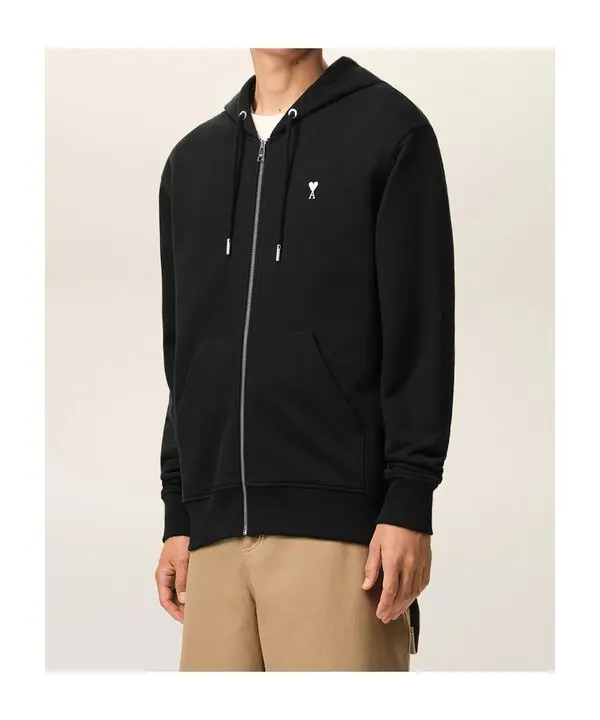 AMI Paris Zip-up Hoodie With De Coeur Embroidery - No