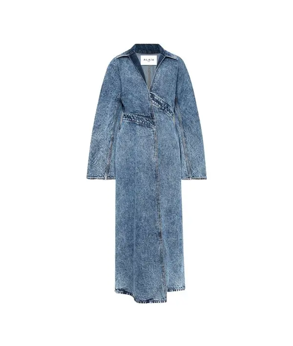 Alaïa Spiral Denim Trench Coat - Blue
