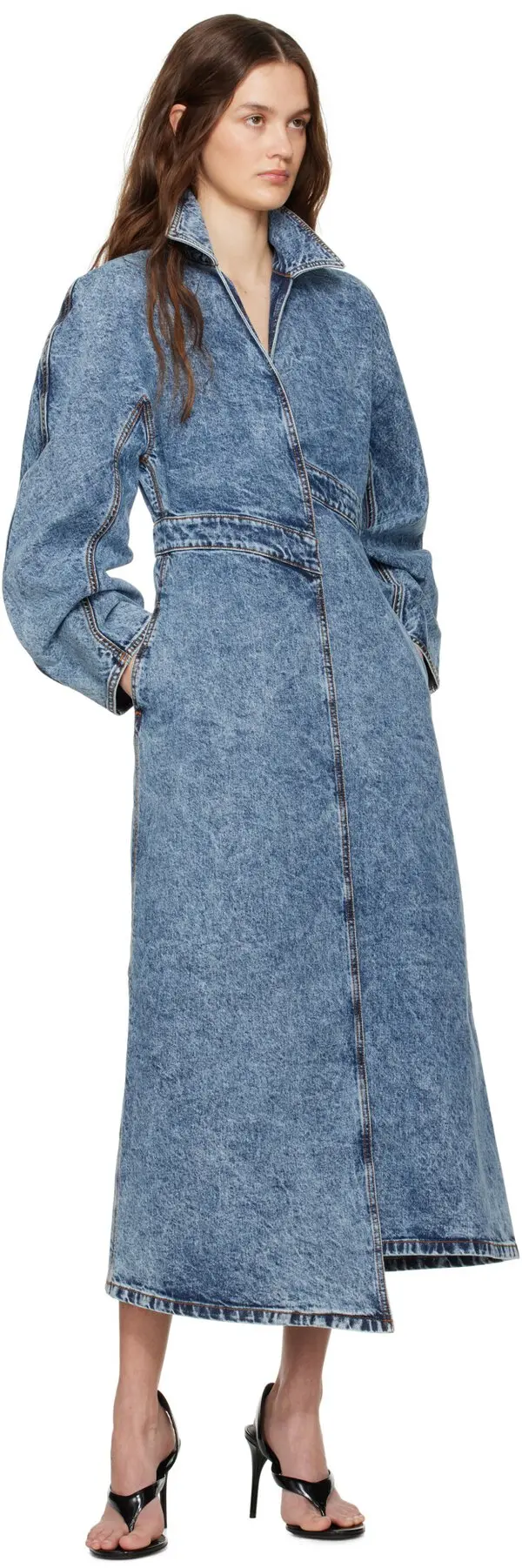 Alaïa Spiral Denim Trench Coat - Blue