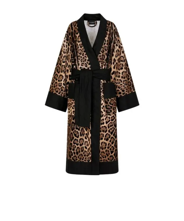 Dolce & Gabbana Dolce Gabbana Leopard Printed Bath Robe - Black