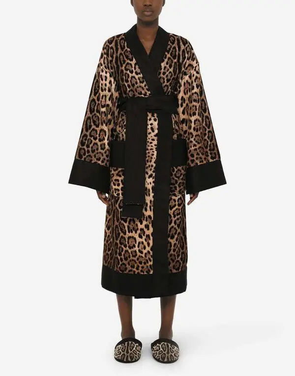 Dolce & Gabbana Dolce Gabbana Leopard Printed Bath Robe - Black