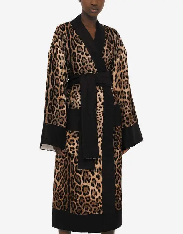 Dolce & Gabbana Dolce Gabbana Leopard Printed Bath Robe - Black