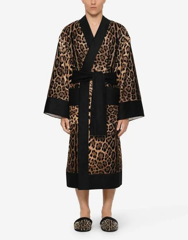 Dolce & Gabbana Dolce Gabbana Leopard Printed Bath Robe - Black