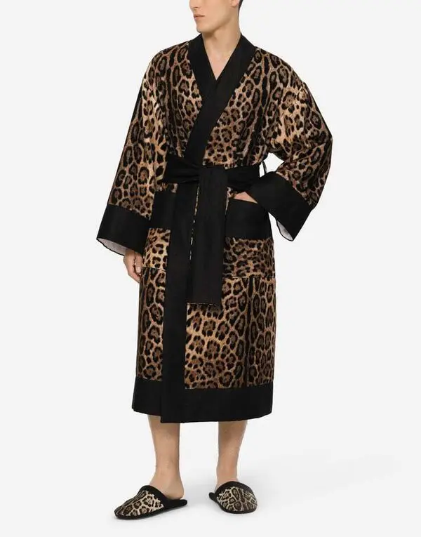 Dolce & Gabbana Dolce Gabbana Leopard Printed Bath Robe - Black