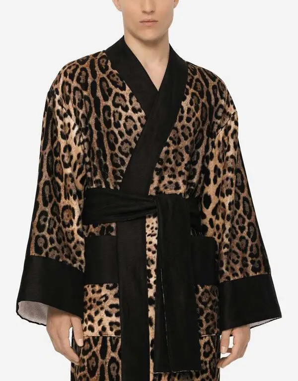 Dolce & Gabbana Dolce Gabbana Leopard Printed Bath Robe - Black
