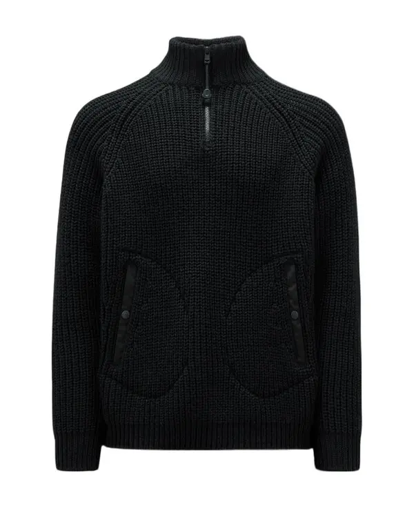 Moncler Wool Jumper With Zipper Detail And Elbow Logo Patch