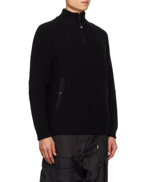 Moncler Wool Jumper With Zipper Detail And Elbow Logo Patch