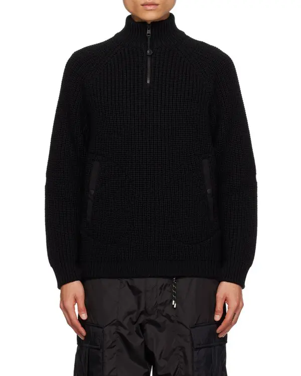 Moncler Wool Jumper With Zipper Detail And Elbow Logo Patch