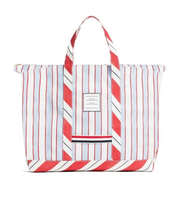 Thom Browne Striped Medium Tool Tote Bag - White