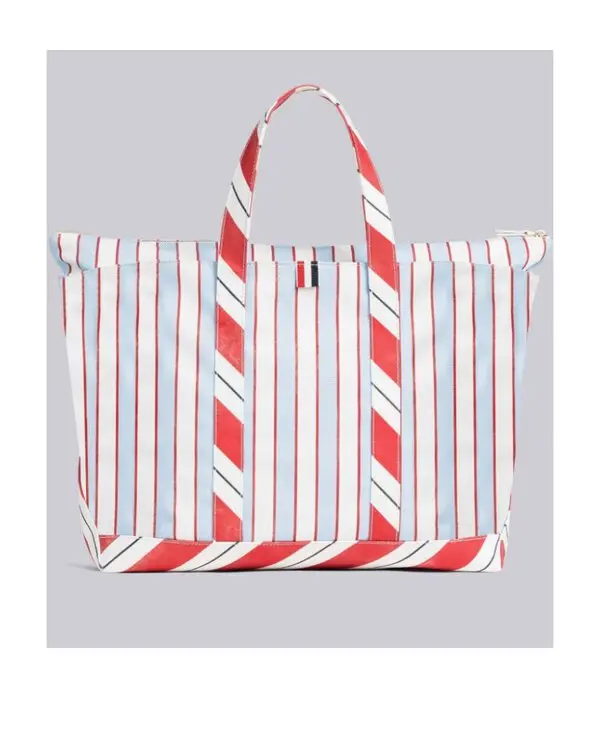 Thom Browne Medium Striped Tote Bag - White