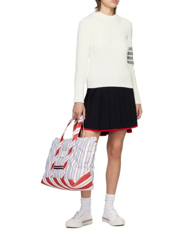Thom Browne Medium Striped Tote Bag - White