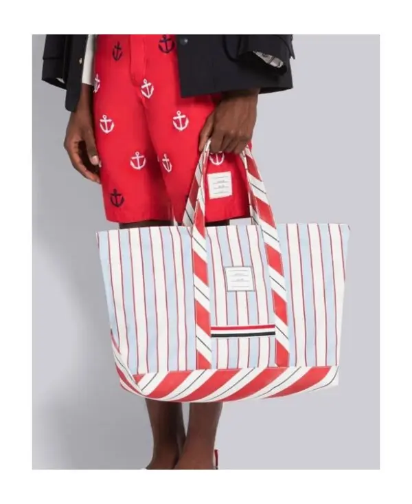 Thom Browne Medium Striped Tote Bag - White
