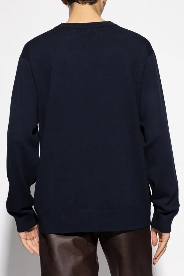 Dries Van Noten Long-sleeved Ribbed Sweater With Logo Detail