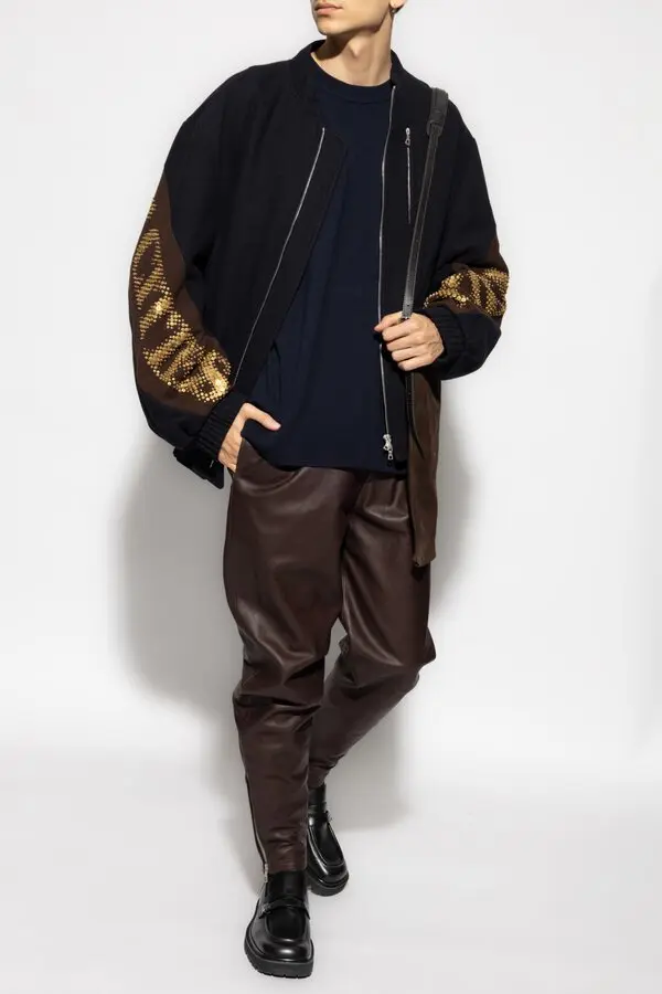 Dries Van Noten Long-sleeved Ribbed Sweater With Logo Detail
