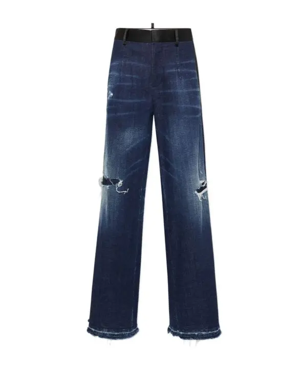 Dsquared2 Wide-leg Distressed Jeans - Navy