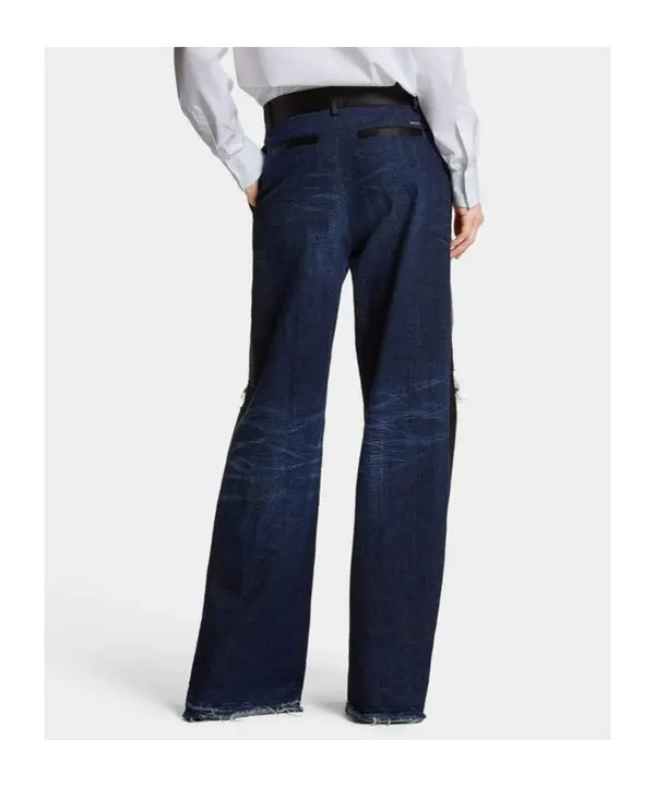Dsquared2 Wide-leg Distressed Jeans - Navy