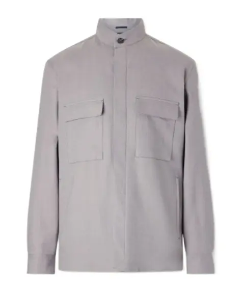 Zegna Stand Collar Flap Pocket Shirt Jacket - Gray
