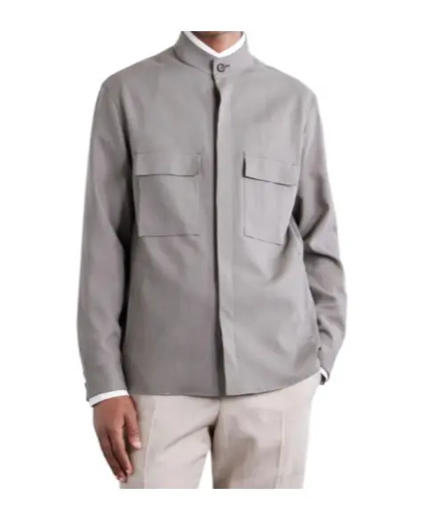 Zegna Stand Collar Flap Pocket Shirt Jacket - Gray