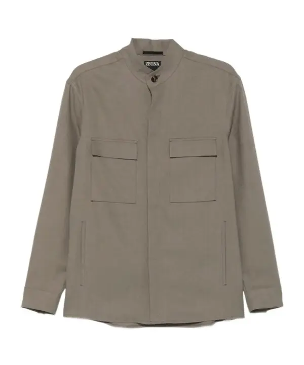 Zegna Stand Collar Flap Pocket Shirt Jacket - Green