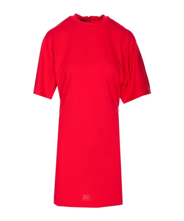 Pinko Belted Mini Dress With Crew Neck And Short Sleeves - Red