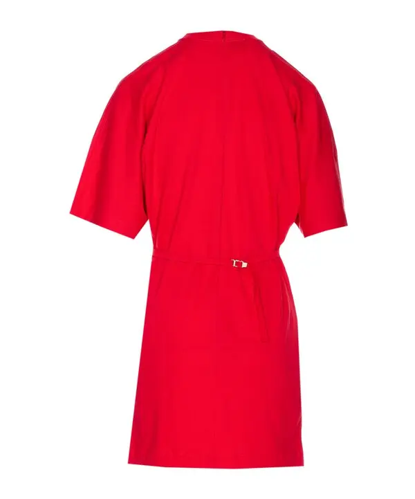 Pinko Belted Mini Dress With Crew Neck And Short Sleeves - Red
