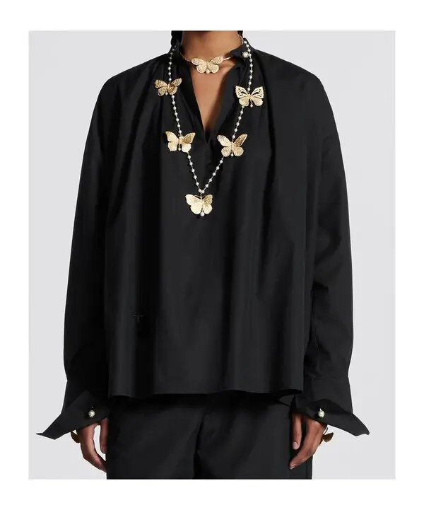 Dior Embroidered Bee Blouse With Tribales Buttons - Black