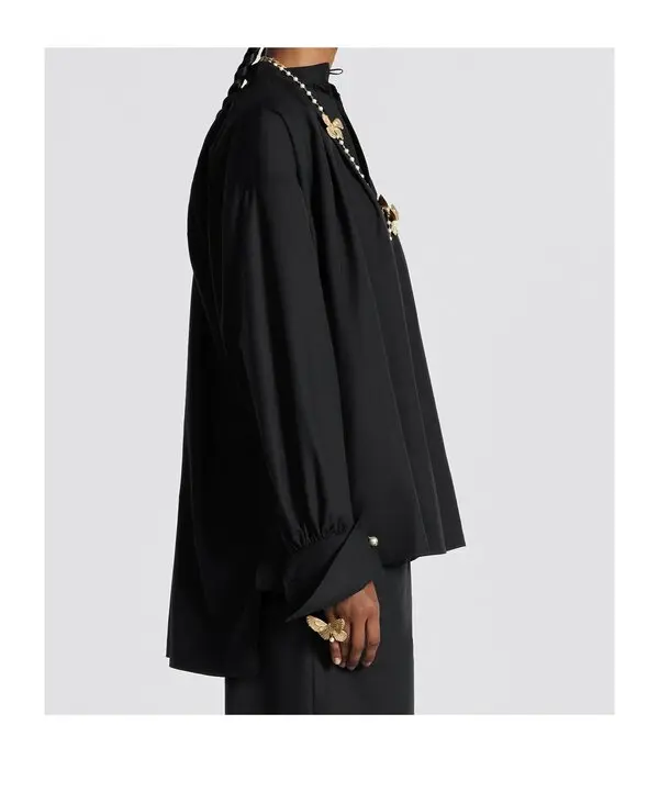 Dior Embroidered Bee Blouse With Tribales Buttons - Black