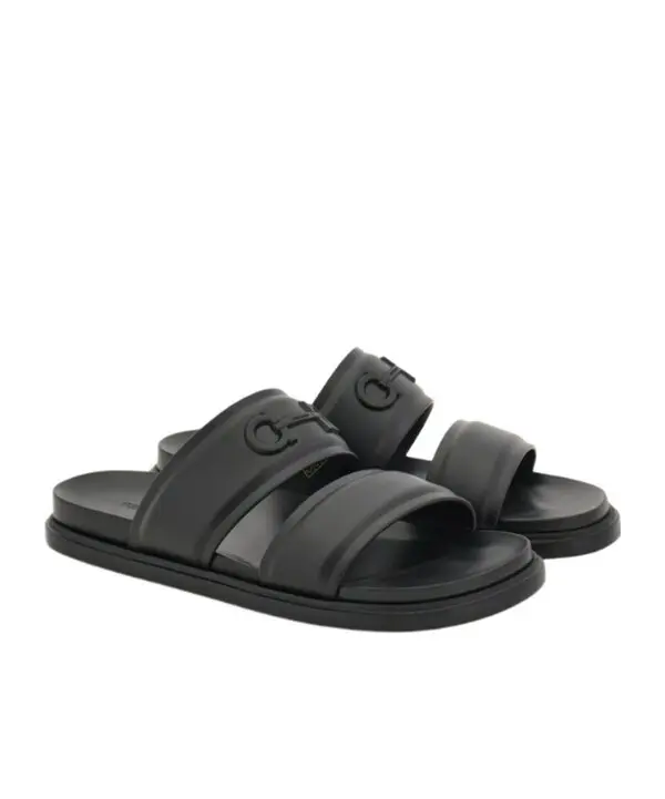 FERRAGAMO Gancini Ornament Slide - Black