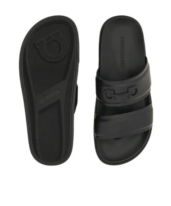 FERRAGAMO Gancini Ornament Slide - Black