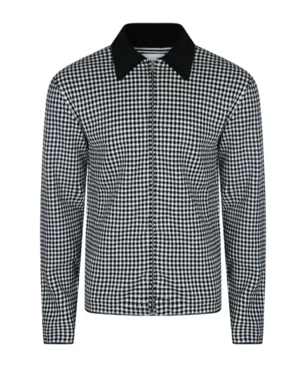 JIL SANDER Houndstooth Pointed Collar Zip-up Shirt