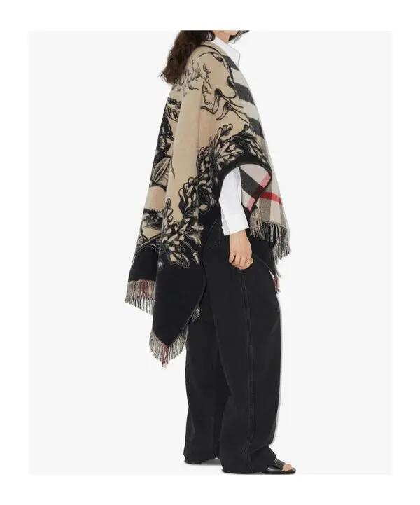 Burberry Equestrian Knight Fringed Cape - Beige