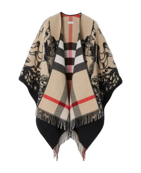 Burberry Equestrian Knight Fringed Cape - Black