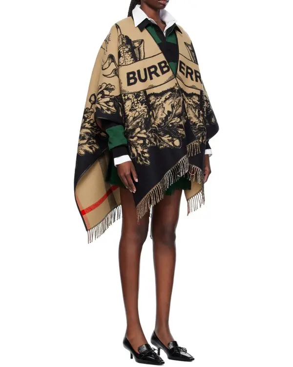 Burberry Equestrian Knight Fringed Cape - Black