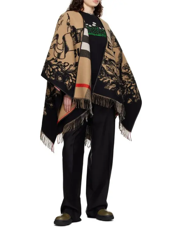 Burberry Equestrian Knight Fringed Cape - Black