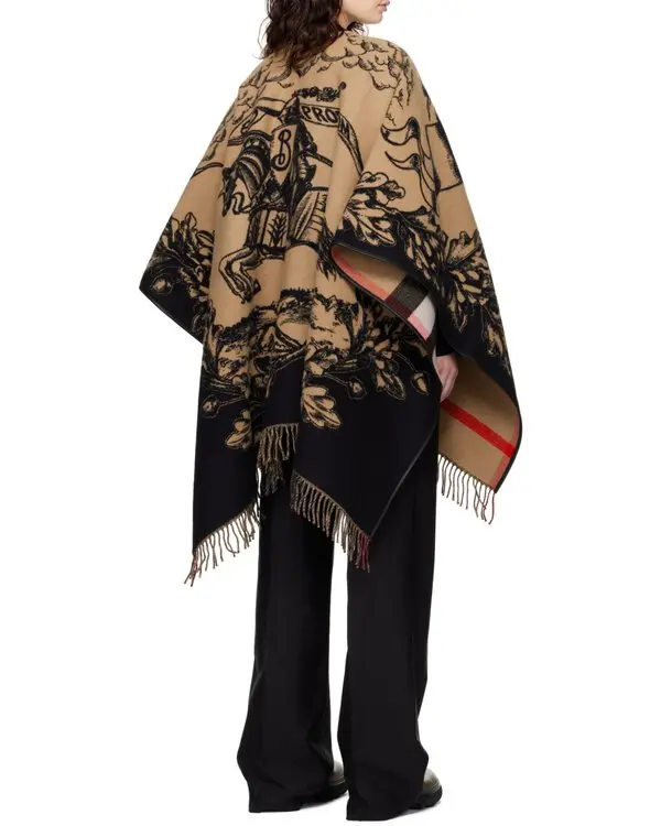 Burberry Equestrian Knight Fringed Cape - Black